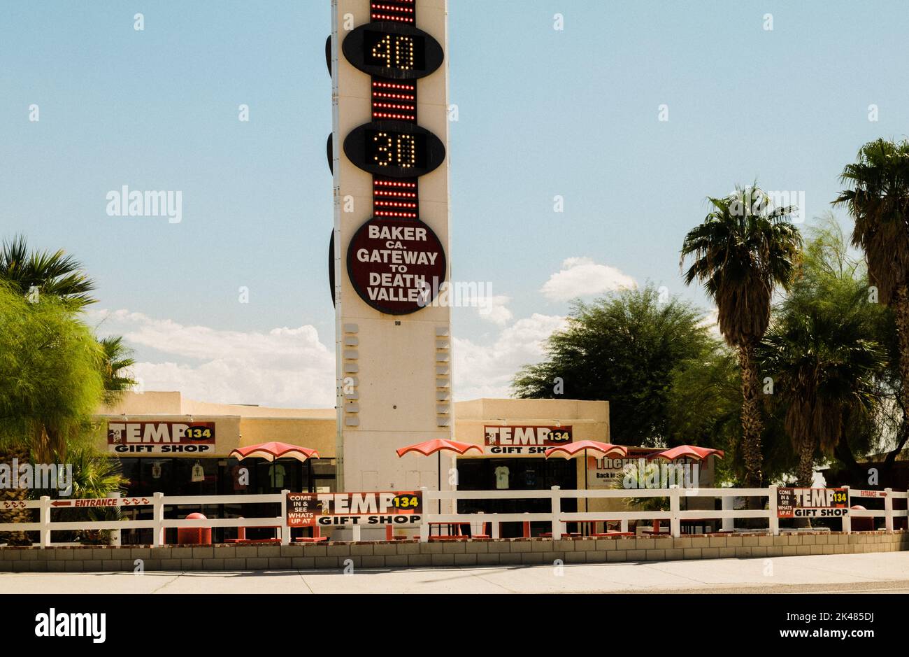 Thermometer Baker, California highway sign Stock Photo - Alamy