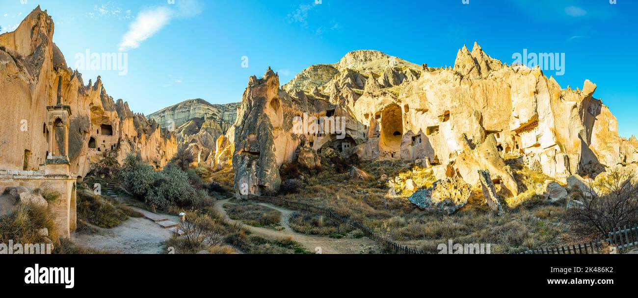 Wide panoramic background image of Zelve open air museum surroundings ...