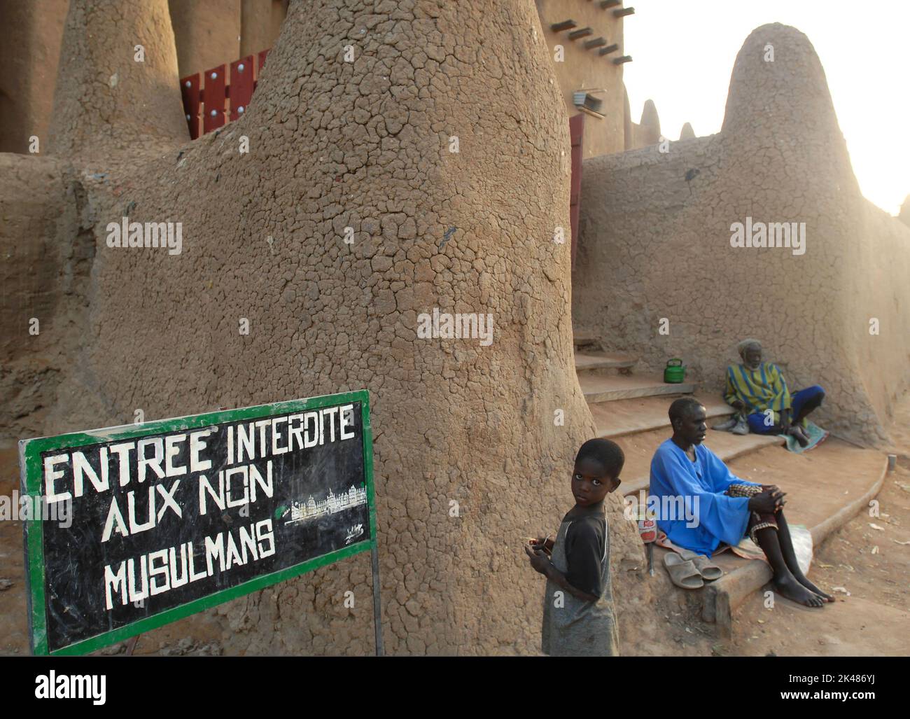 Mali. Djenne. Pannel Forbiden to non muslims at the entrance of the ...