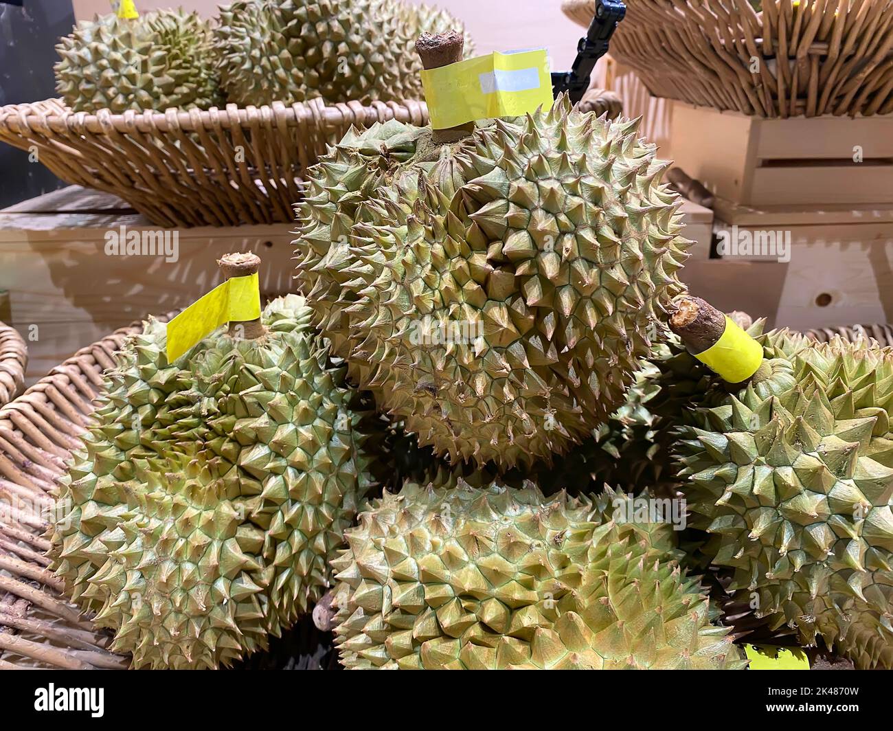The stacks of Durian waiting for sale. It is the king of fruits Stock ...
