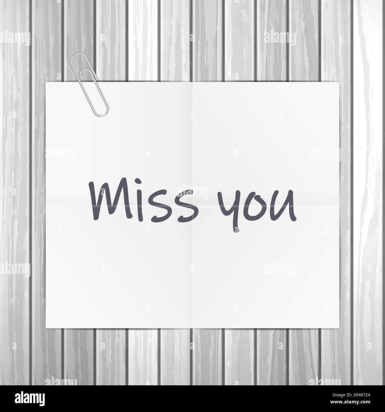 Notepad miss you text on wooden background. Vector illustration Stock ...