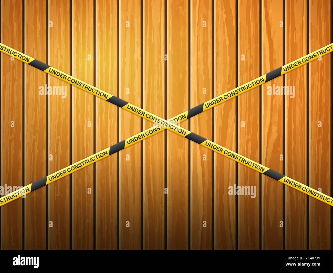 Under construction tape on wooden background. Vector illustration Stock ...