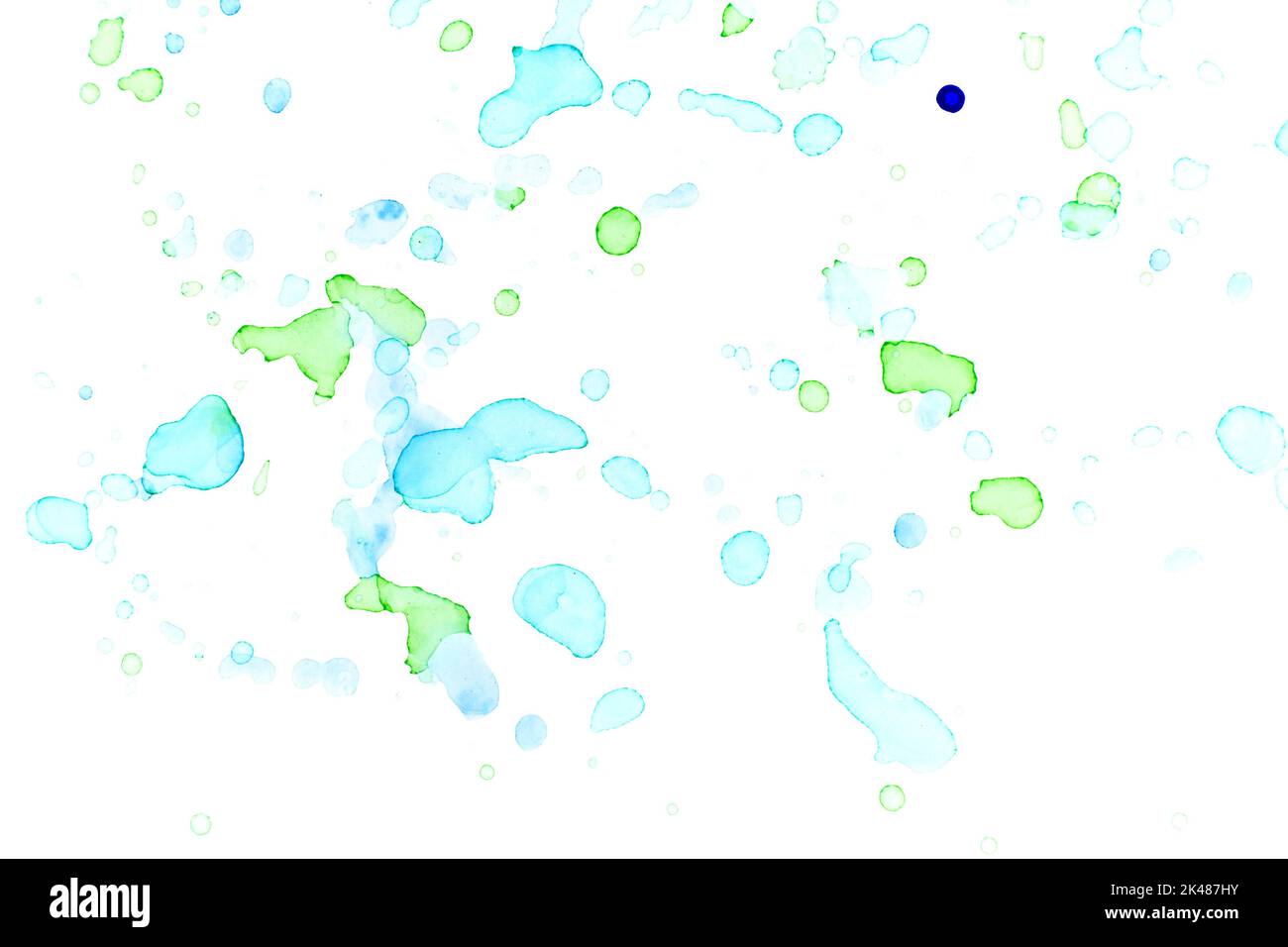 Abstract watercolor light blue and green drops and blobs background ...