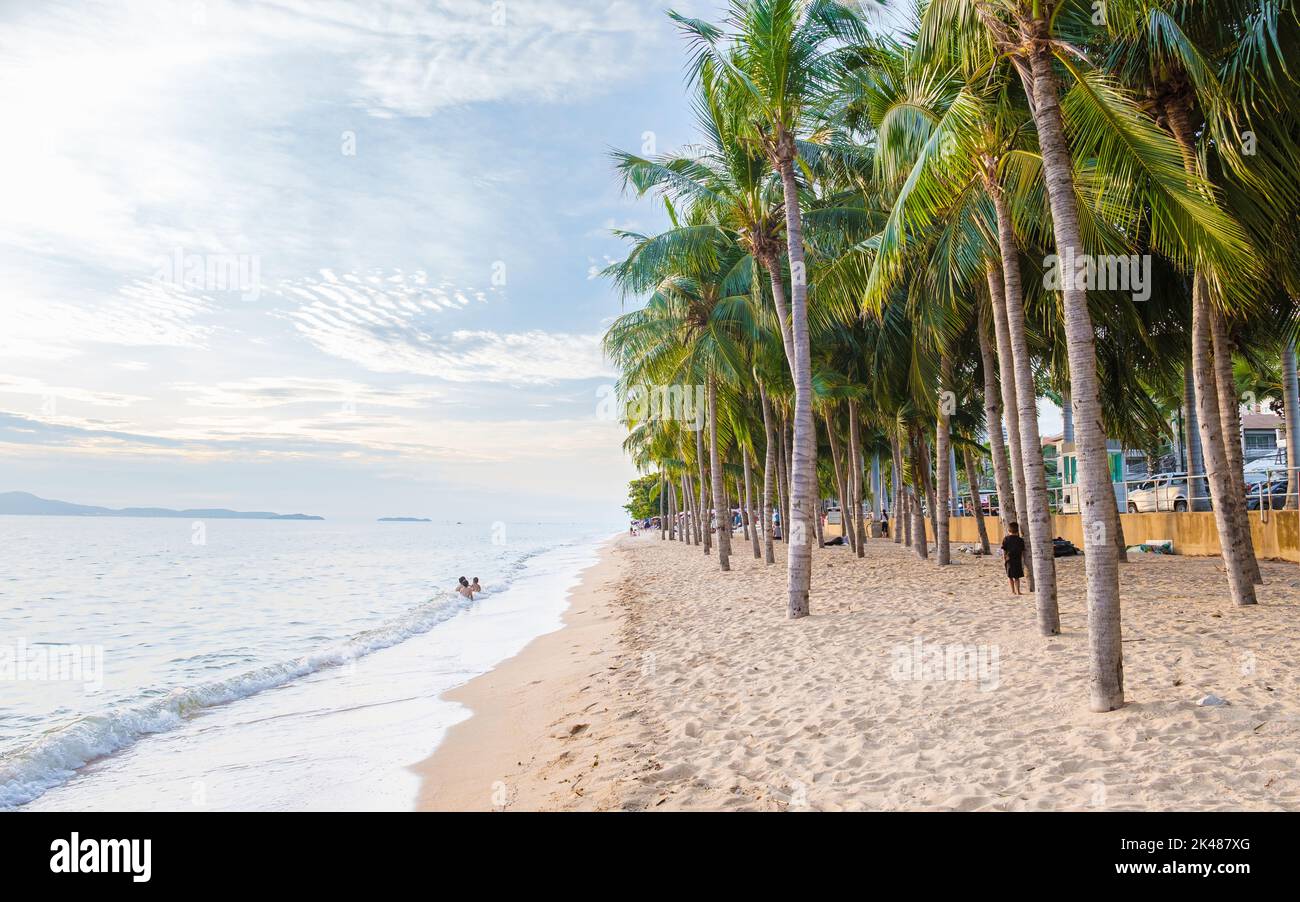 Dong Tan Beach Jomtien Pattaya Thailand during afternoon sunset. palm ...