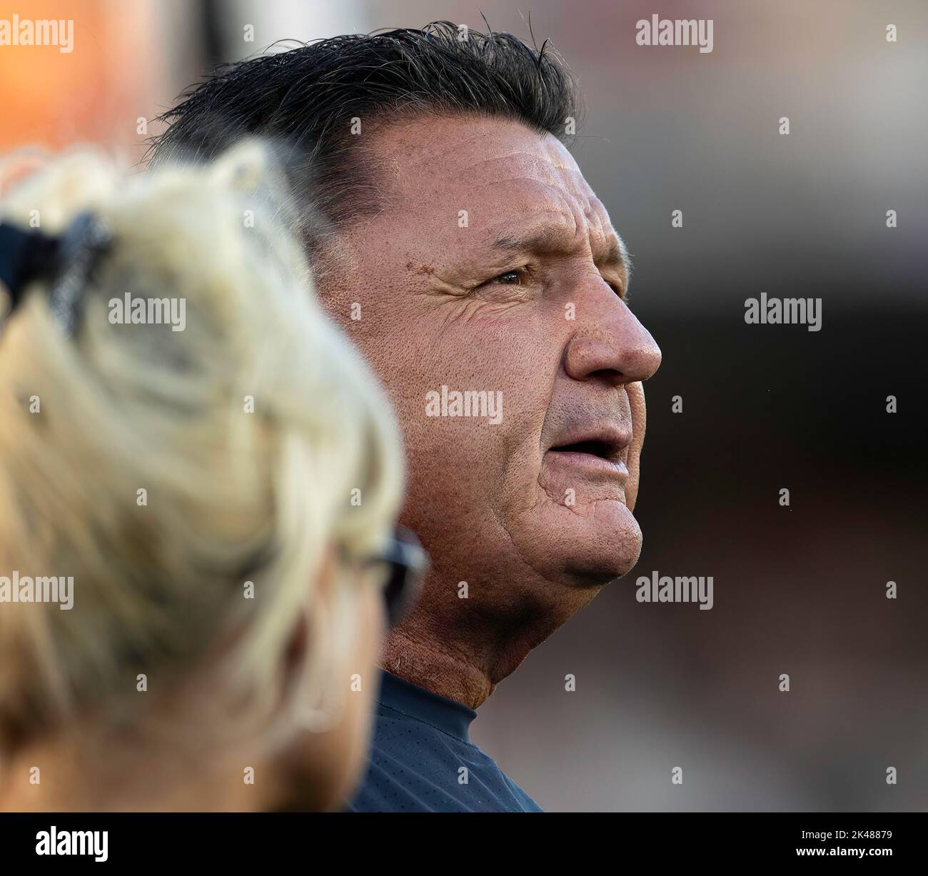 September 30, 2022: Former USC and LSU head coach Ed Orgeron takes in ...
