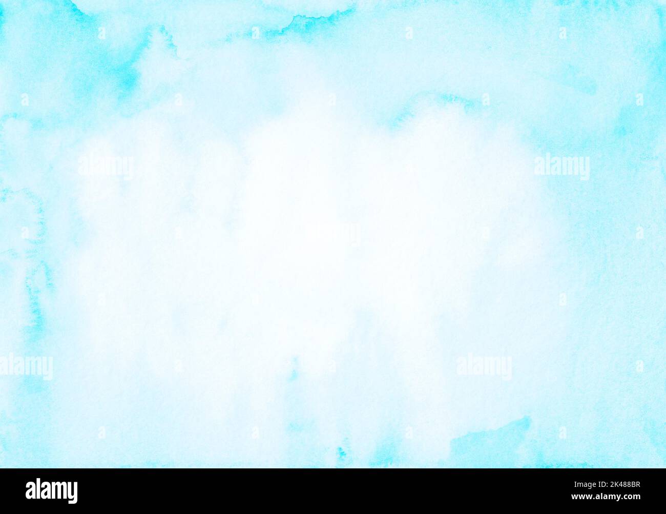 Watercolor pastel cyan blue background painting. Watercolour bright sky ...
