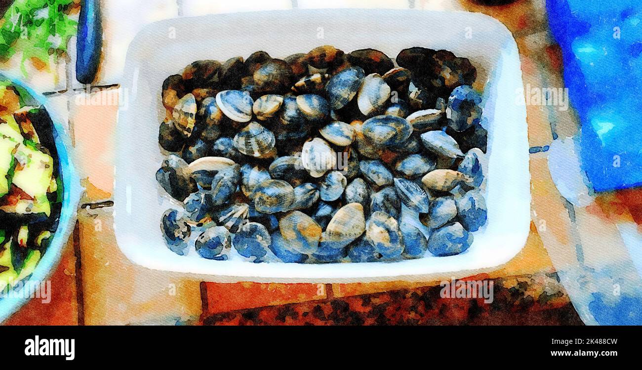 Live clams just caught and ready to be cooked Stock Photo - Alamy