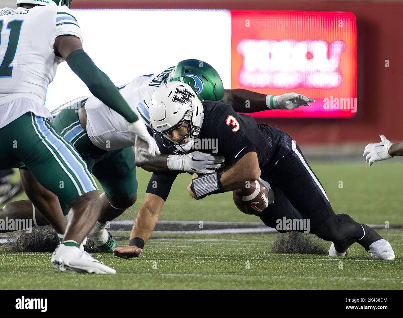 September 30, 2022: Houston quarterback Clayton Tune (3) fumbles the ...