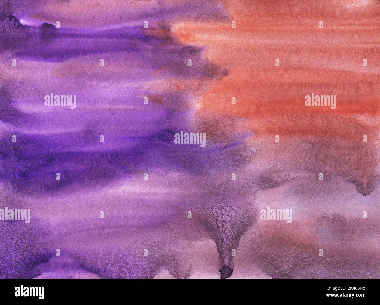 Watercolor deep purple and coral background. Abstract painting, brush ...