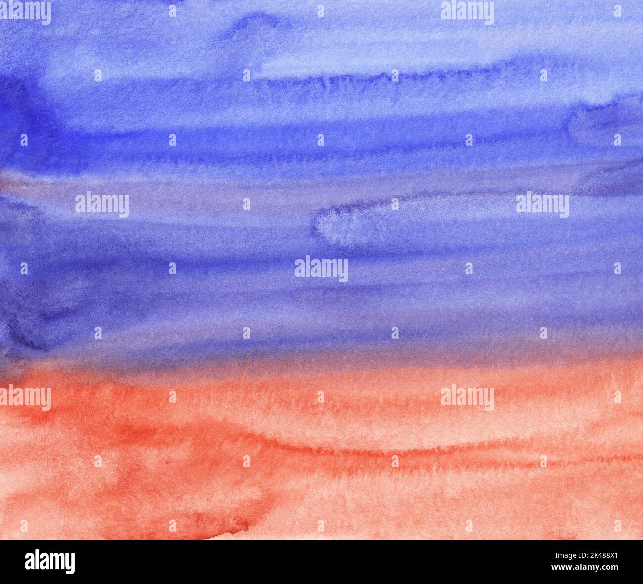 Watercolor violet blue and red background painting, brush strokes on ...