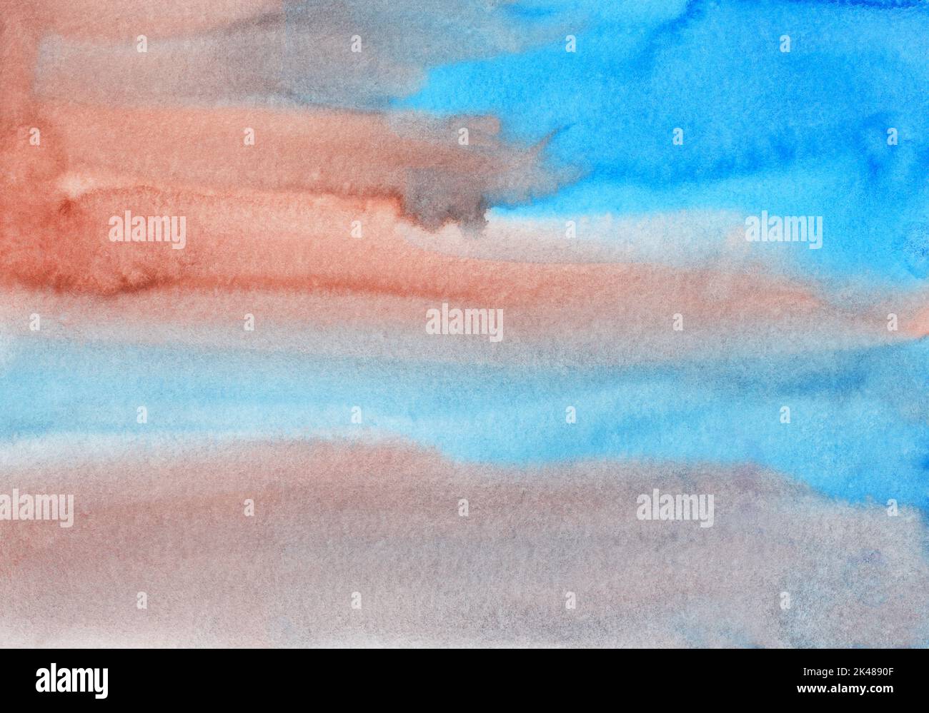 Watercolor light blue and brown background. Multicolored pastel watery ...