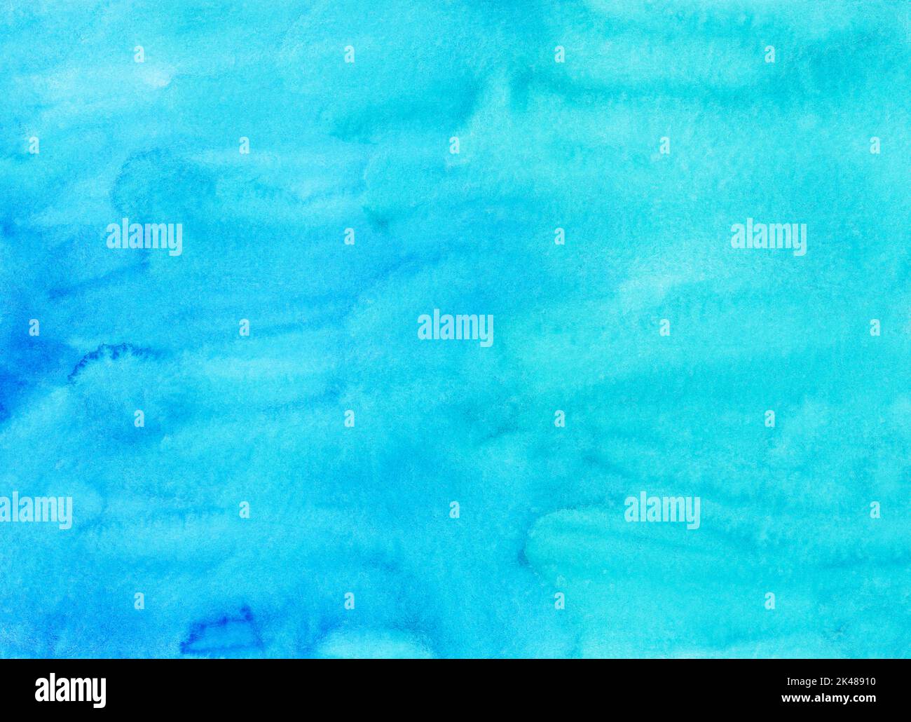 Watercolor bright turquoise background painting. Watercolour deep sky ...