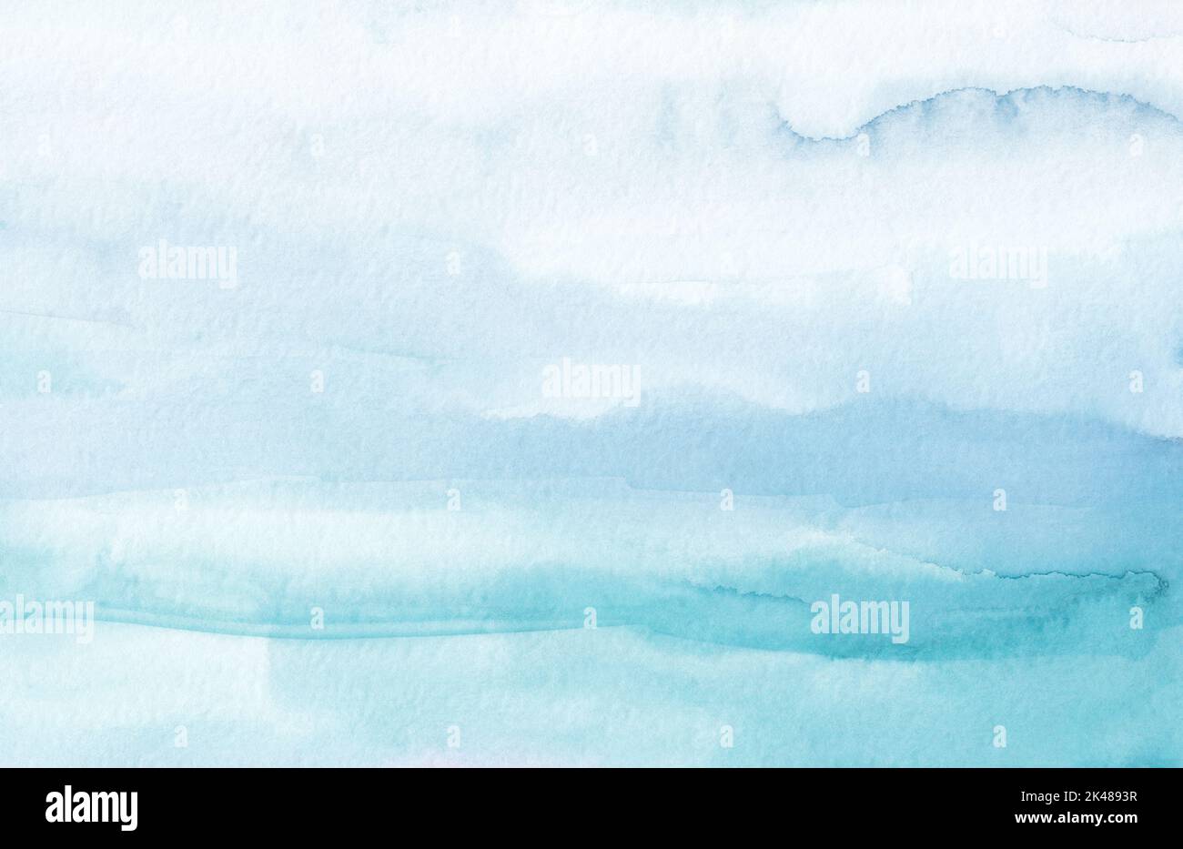 Watercolor light blue, sea green and white gradient background. Stains ...
