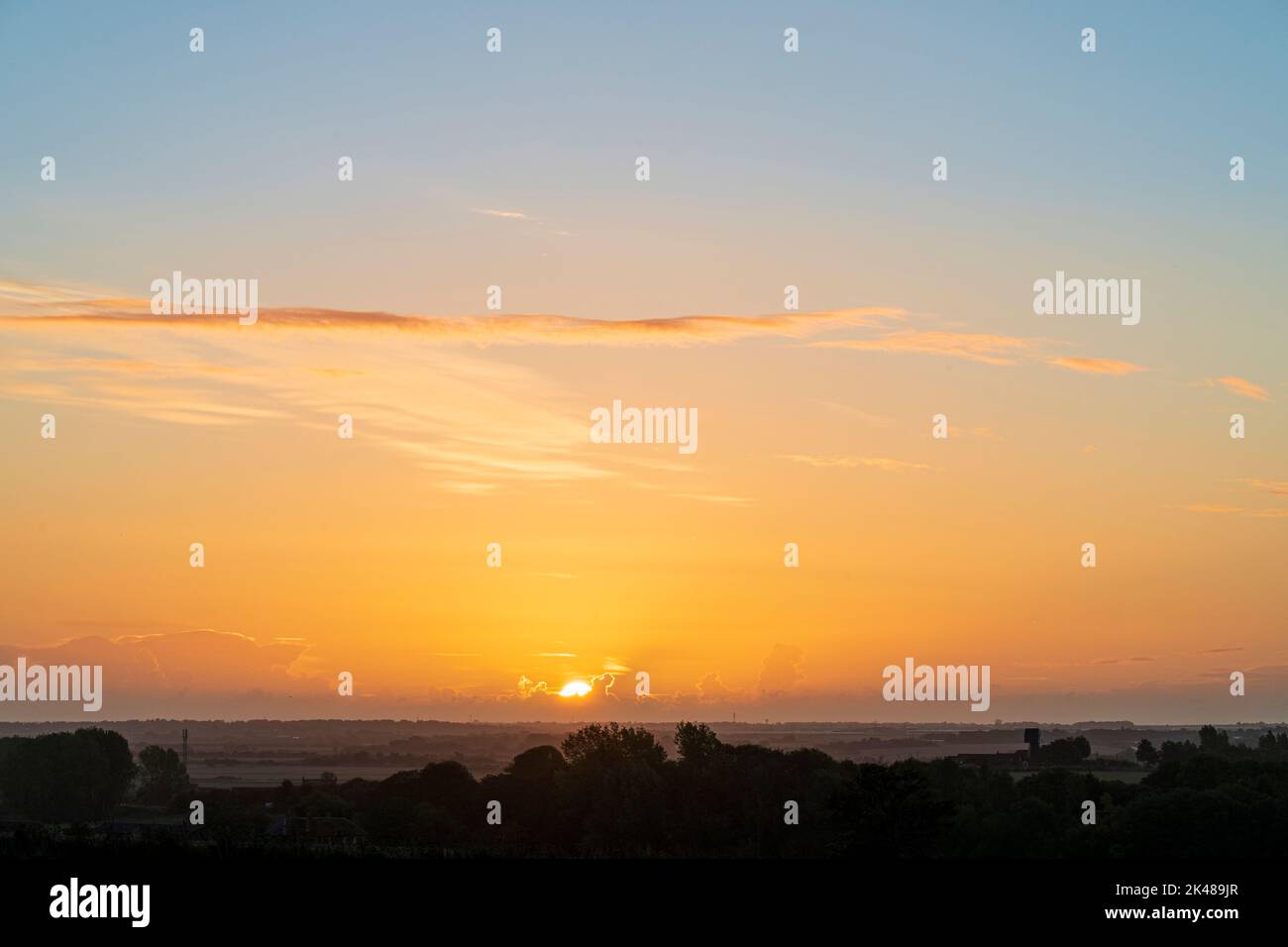 Sunrise over the Kent landscape looking towards the Isle of Thanet ...