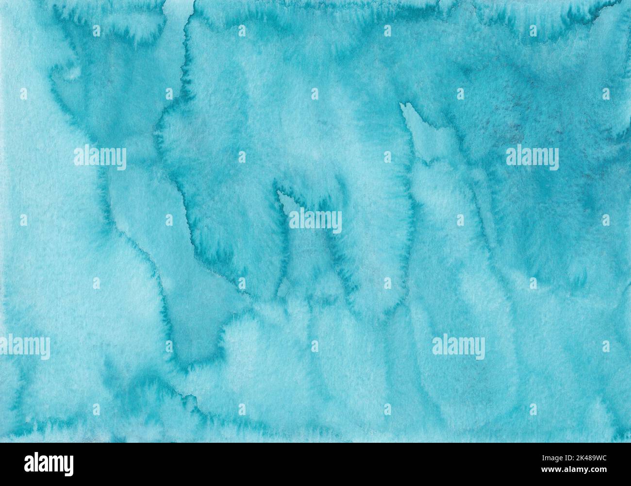 Watercolor sea blue background texture. Cyan blue stains on paper, hand ...