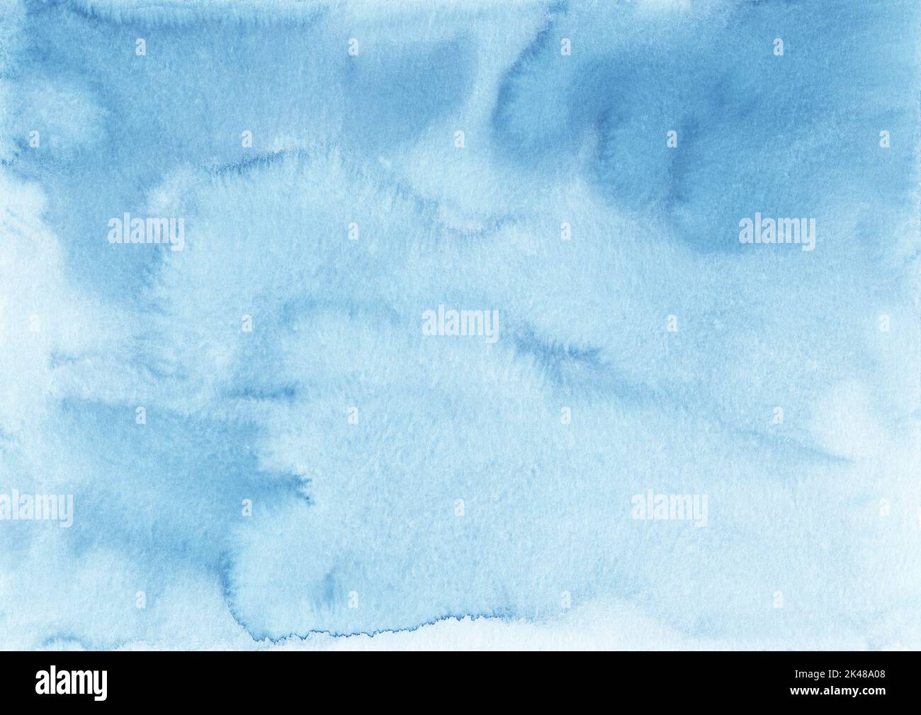 Watercolor light blue background with copy space. Azure blue stains on ...