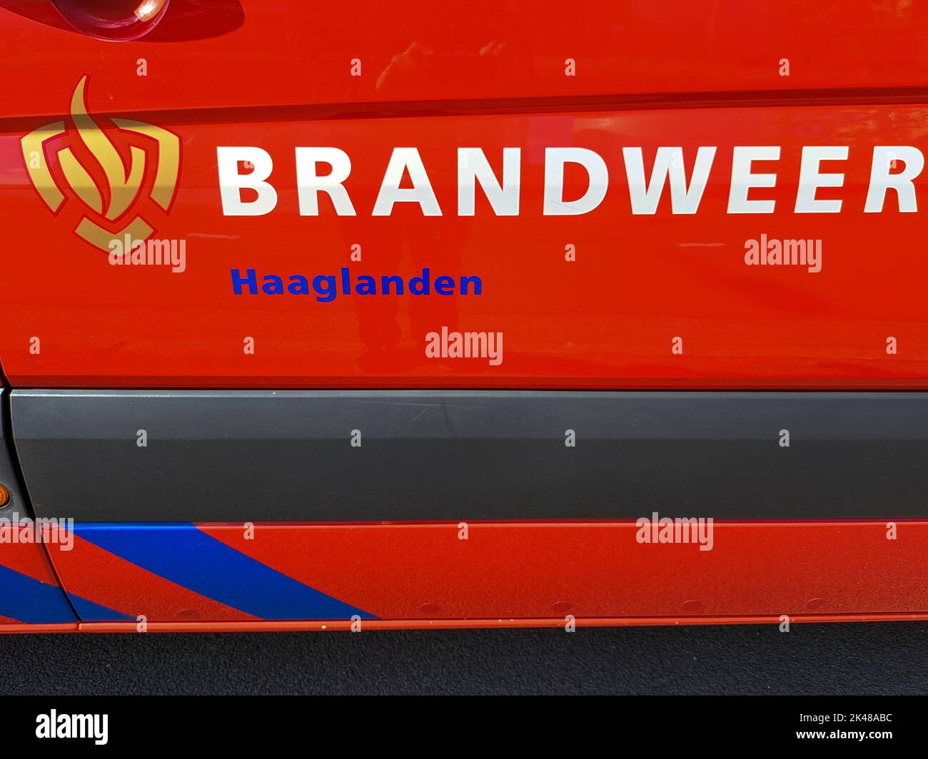 Logo Brandweer on dive team of the Haaglanden fire brigade in downtown ...