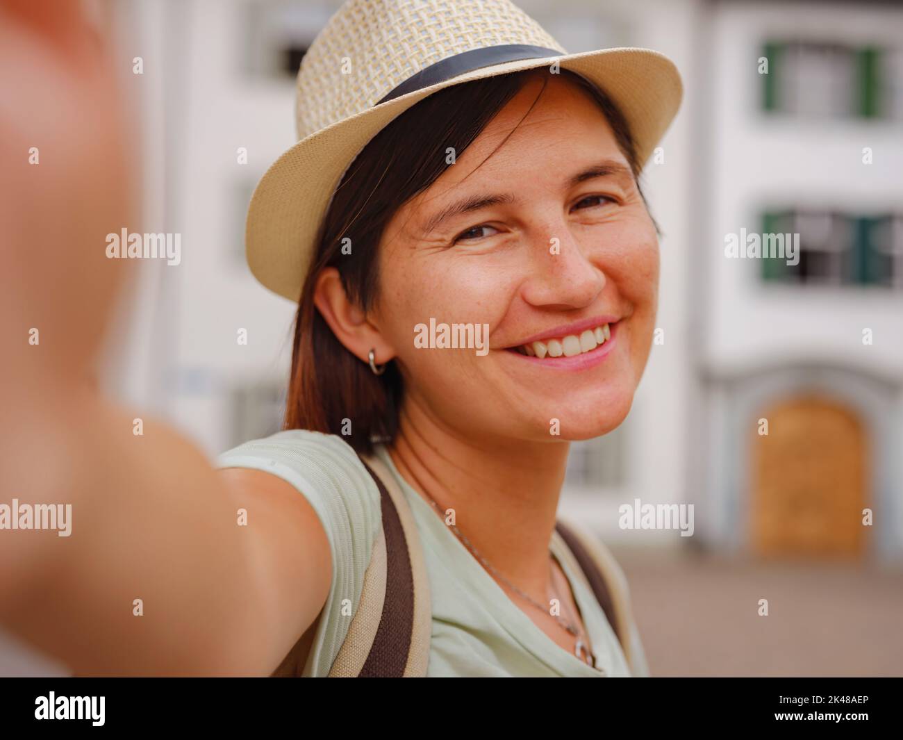 Travel To Summer Europe Young Asian Woman Woman Having A Great