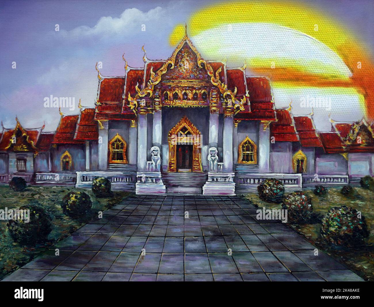 Art painting Oil color Background Wat Benchamabophit temple thailand ...