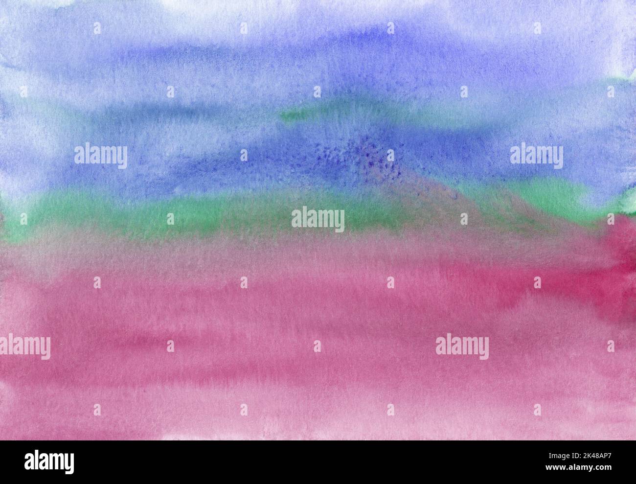 Watercolor calm blue, pink, green background texture. Stains on paper ...