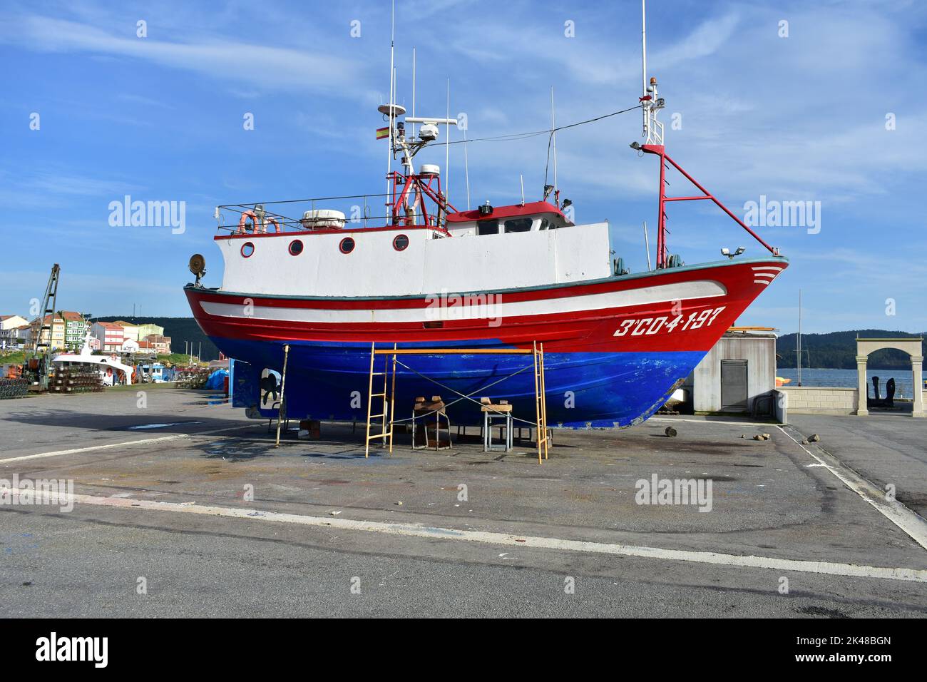 Harbour and galician fishing boats at famous Rias Baixas in Galicia ...