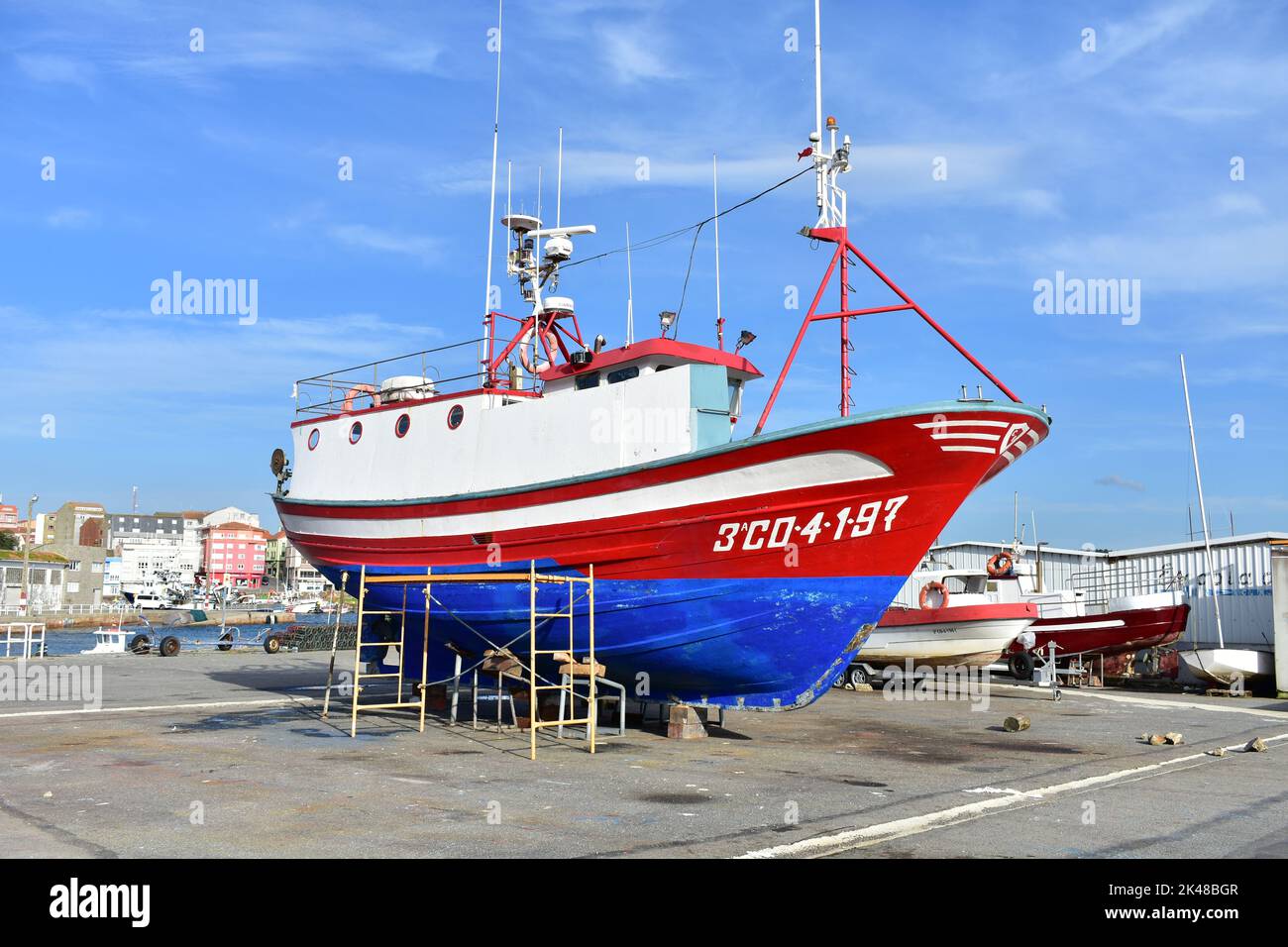 Harbour and galician fishing boats at famous Rias Baixas in Galicia ...