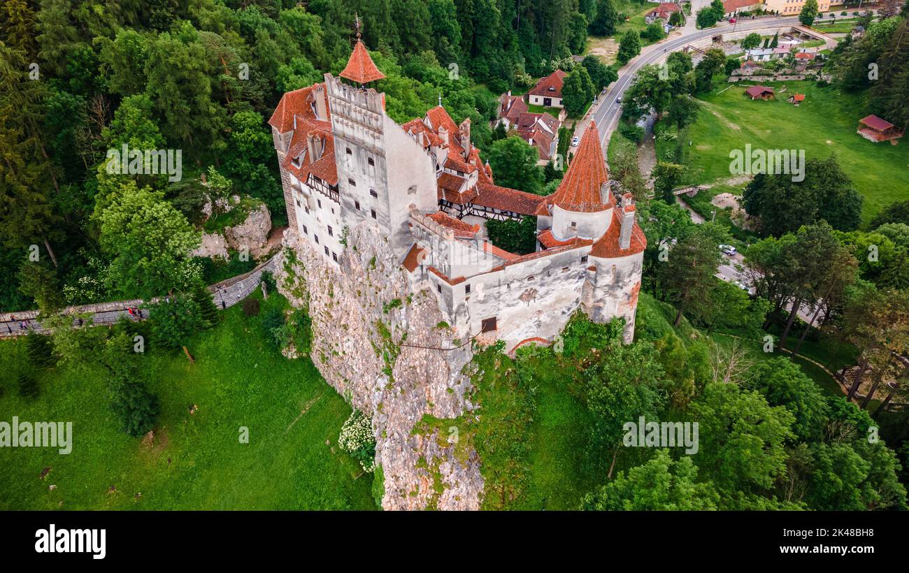 Aerial photography over Bran castle in Brasov, Romania. Photography was ...