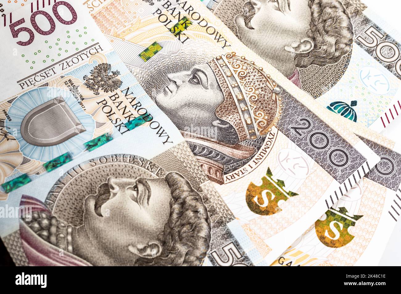 Polish banknotes of large denominations, 200 and 500 zlotys. Money in ...