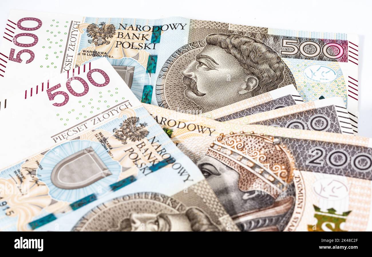 Polish banknotes of large denominations, 200 and 500 zlotys. Money in ...