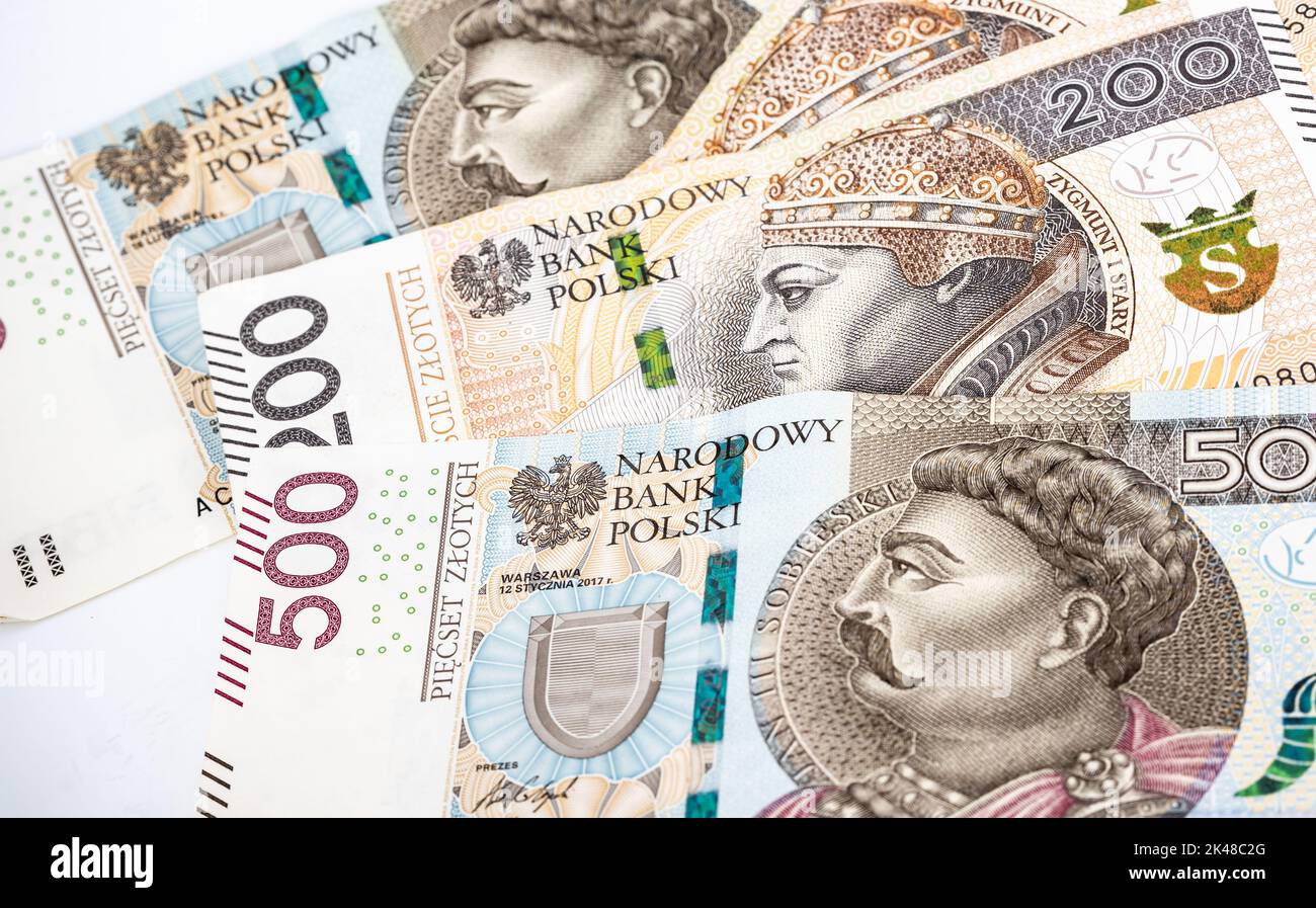 Polish banknotes of large denominations, 200 and 500 zlotys. Money in ...