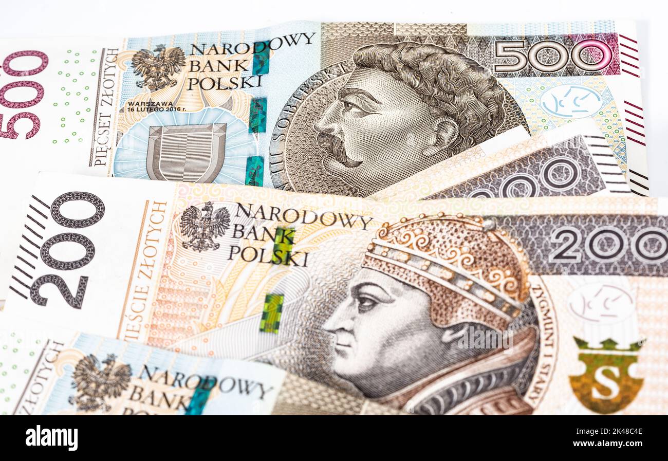 Polish banknotes of large denominations, 200 and 500 zlotys. Money in ...