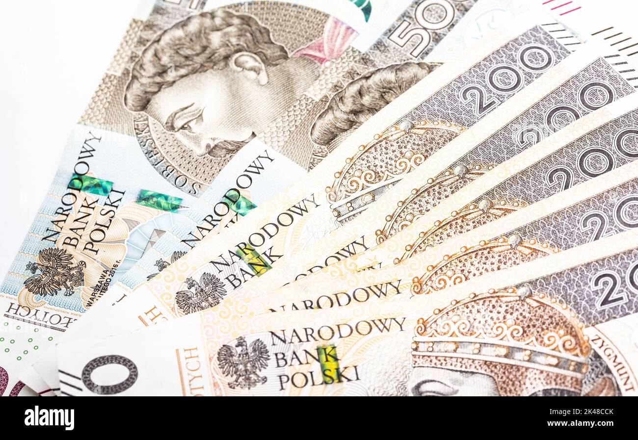 Polish banknotes of large denominations, 200 and 500 zlotys. Money in ...