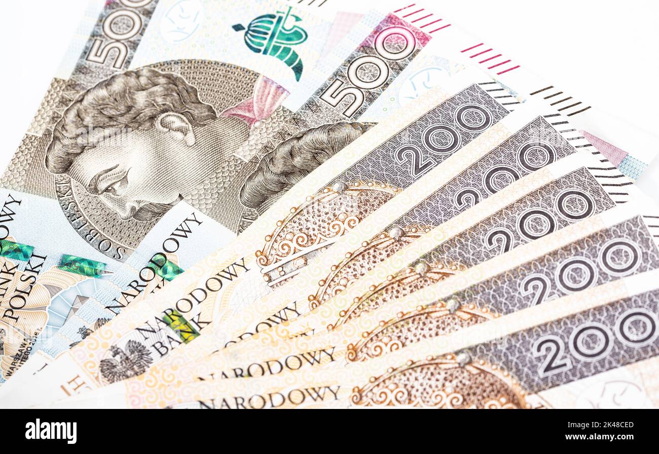 Polish banknotes of large denominations, 200 and 500 zlotys. Money in ...