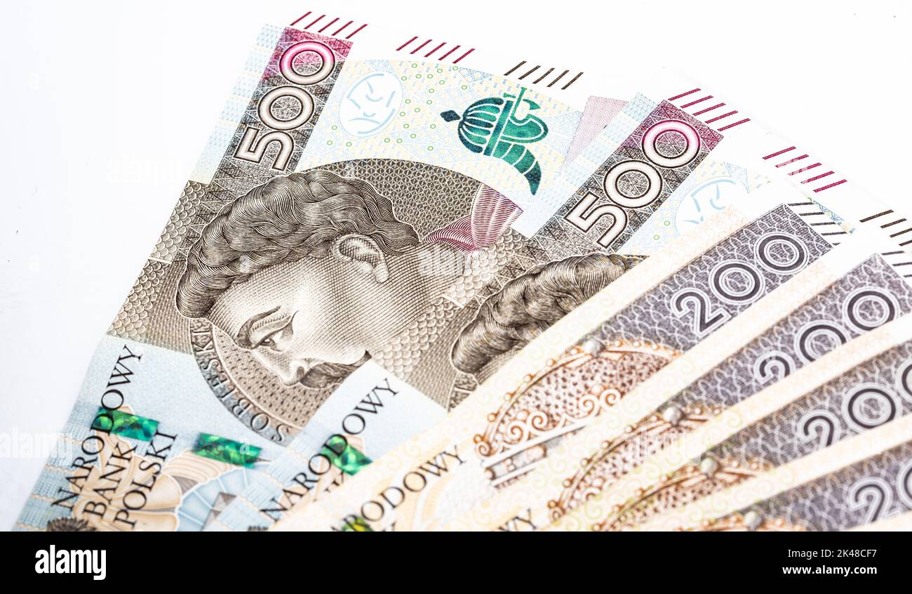 Polish banknotes of large denominations, 200 and 500 zlotys. Money in ...