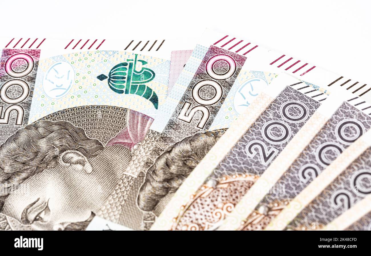 Polish banknotes of large denominations, 200 and 500 zlotys. Money in ...