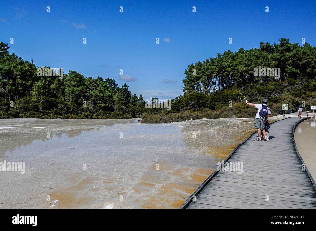 Visitors standing on the ‘Crossing the Terrace’ a wooden boardwalk made ...
