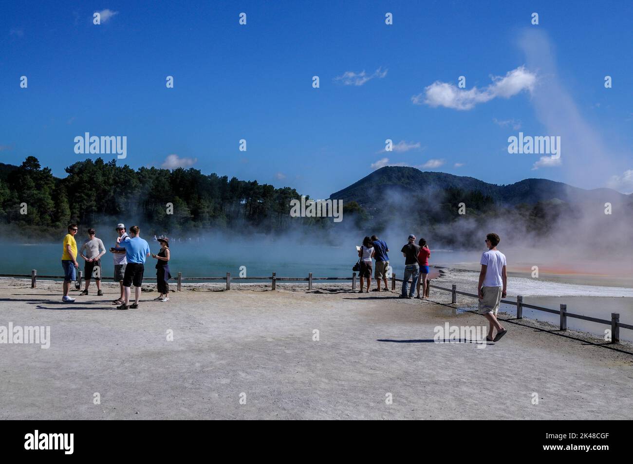Visitors at the Wai-O-Tapu Thermal Wonderland near the Rotorua lakeside ...