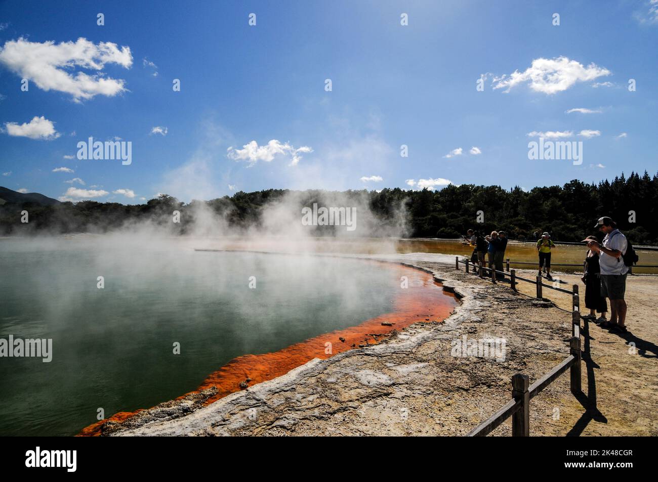 Steam raise above the vivid Antimony orange colour that forms around ...