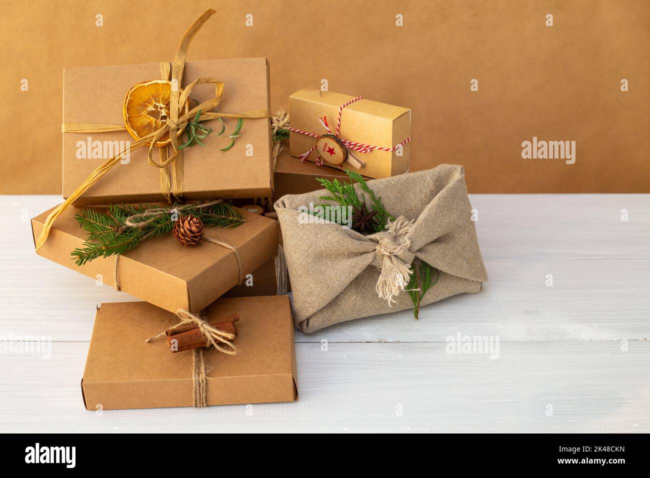 Christmas eco-friendly gift wrapping concept, zero waste ...