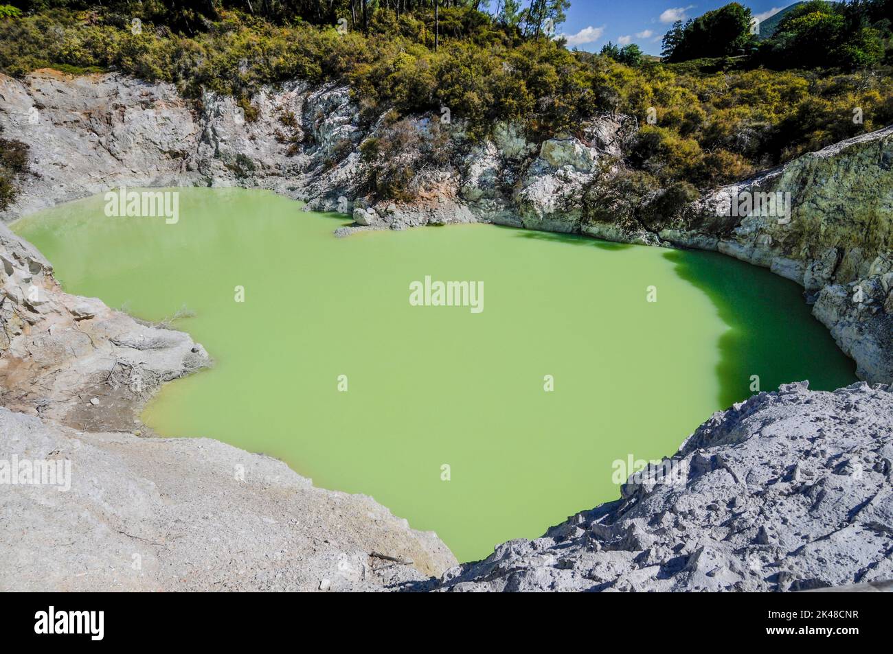 The greenish colour in this crater is 'Devil's Bath' at the Wai-O-Tapu ...