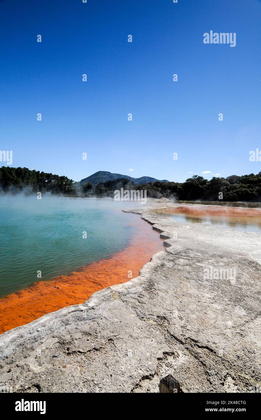 Steam raise above the vivid Antimony orange colour that forms around ...