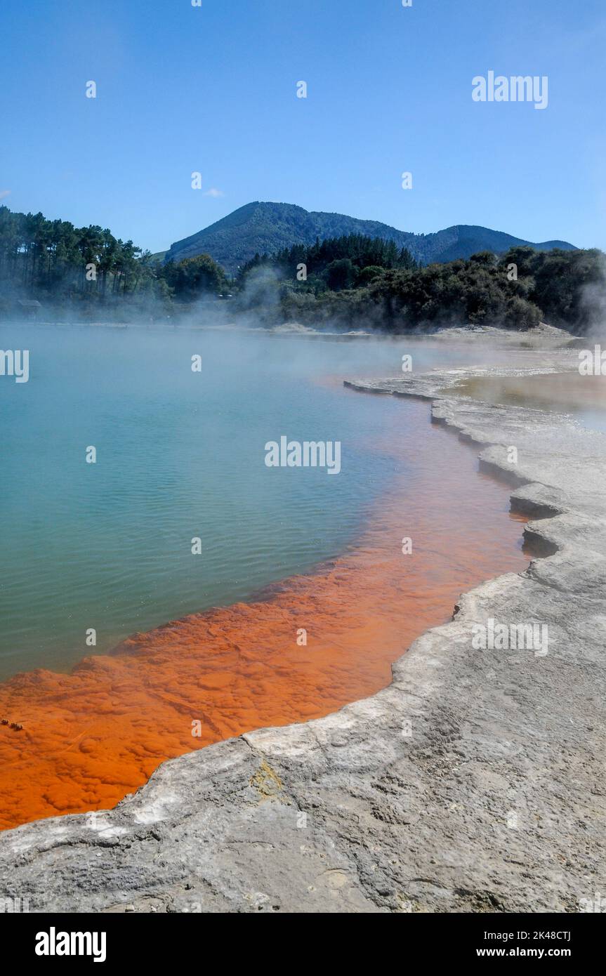 Steam raise above the vivid Antimony orange colour that forms around ...