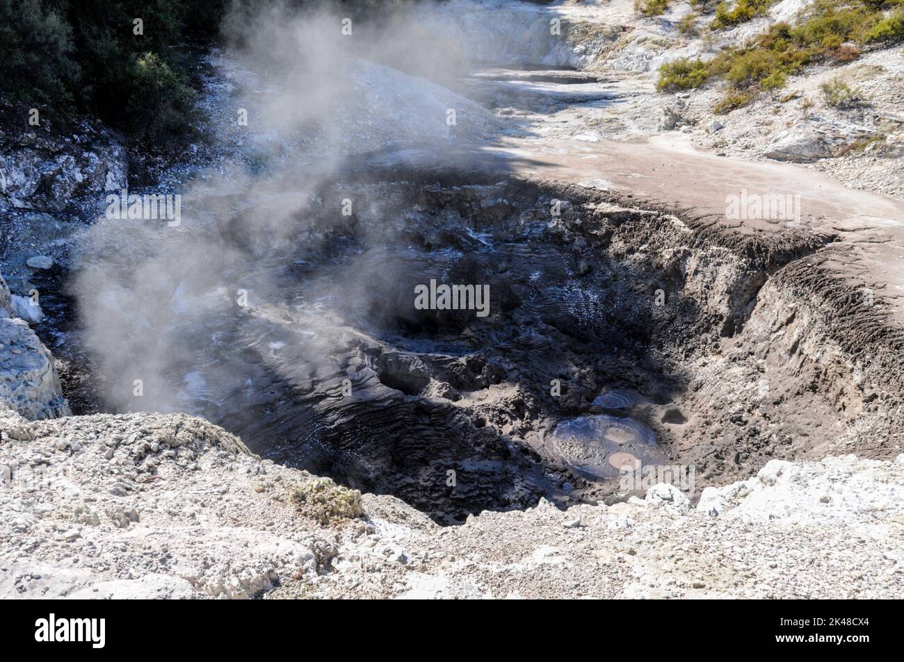 Devils Ink Pots crater with bubbling boiling mud at the Wai-O-Tapu ...