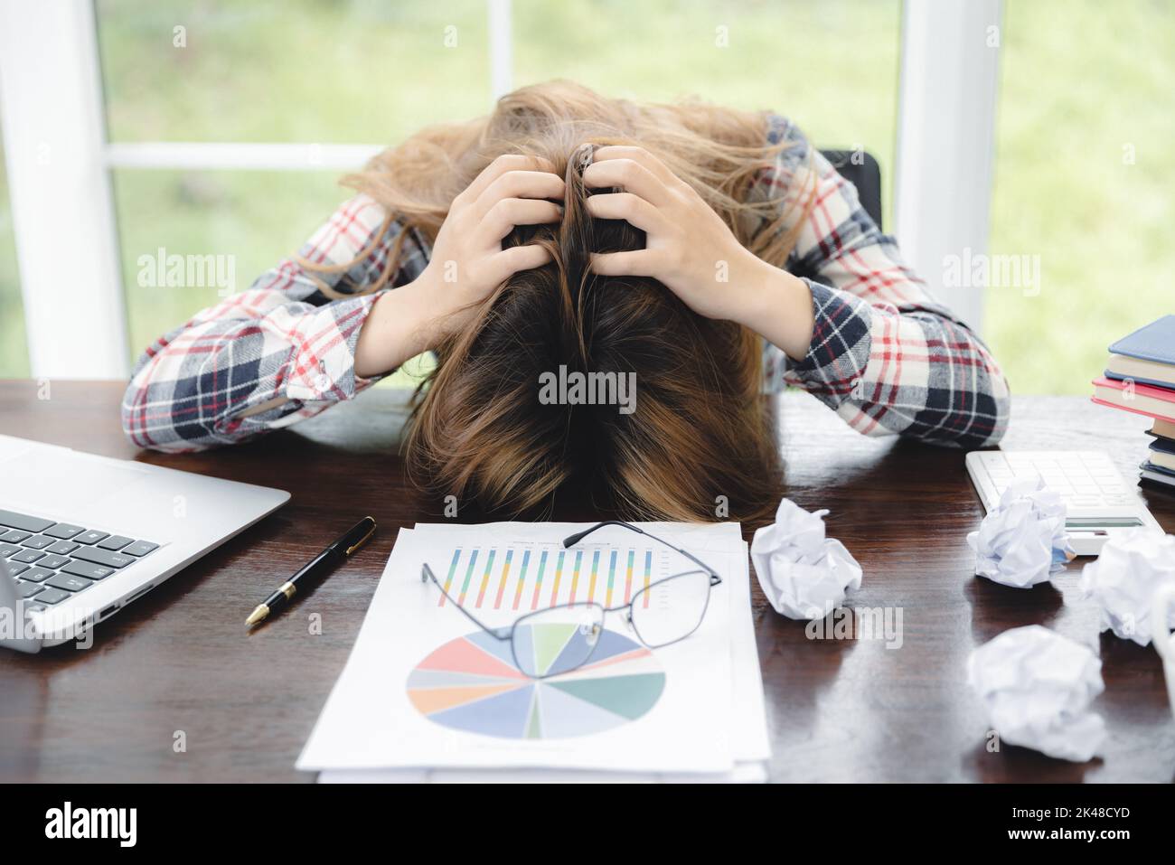 Concept Burnout Syndrome. Woman feels uncomfortable working. Which is ...