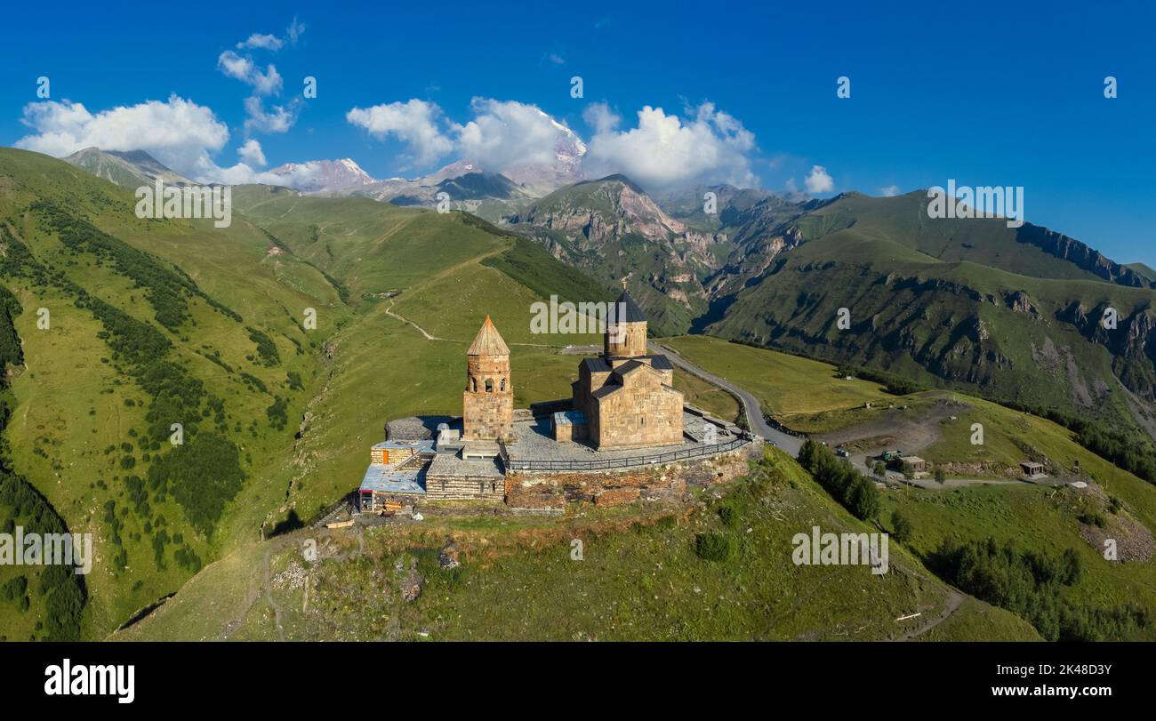 Aerial view gergeti trinity hi-res stock photography and images - Alamy