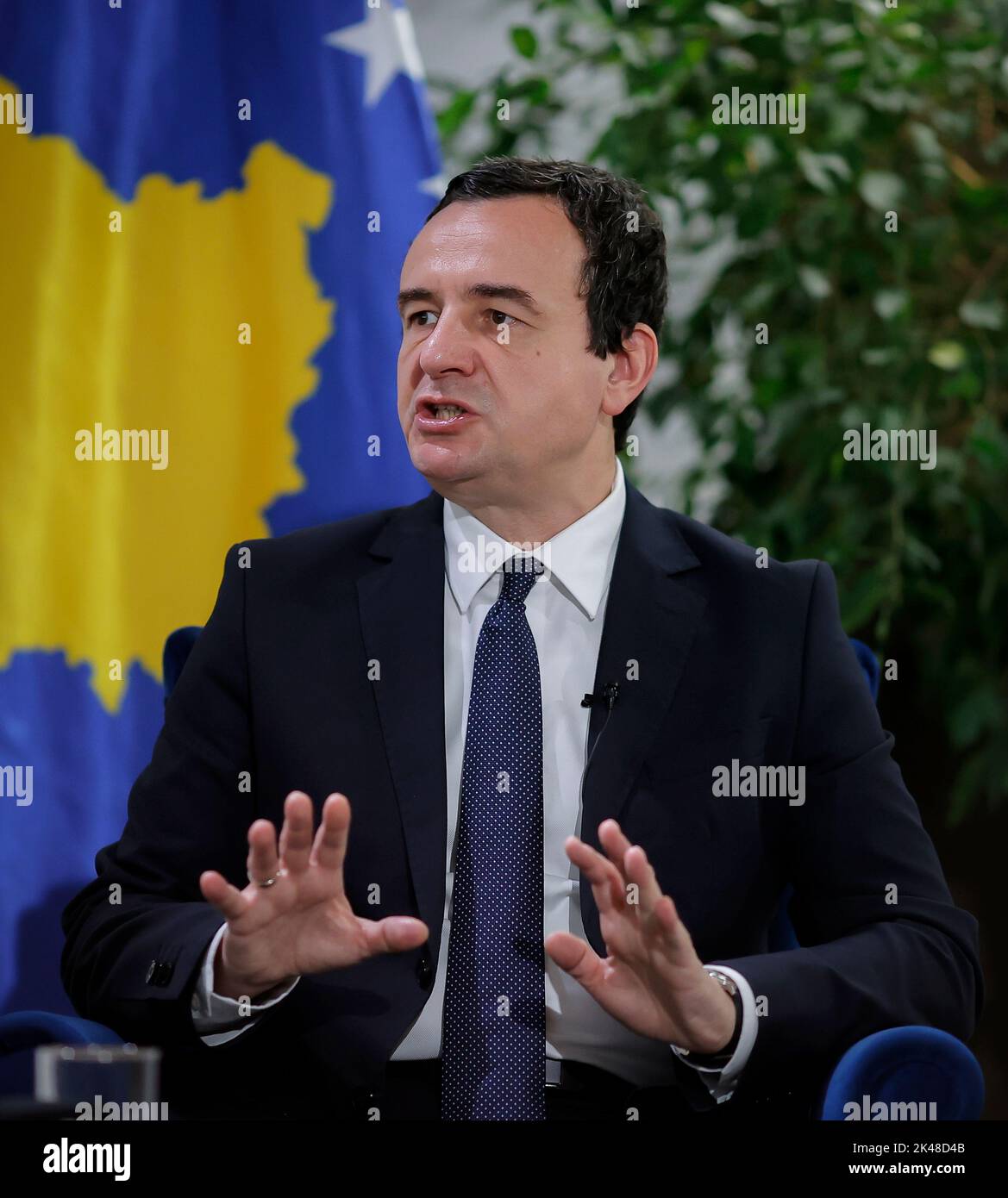 Albin Kurti, Prime Minister of Kosovo, during an interview, in Pristina ...