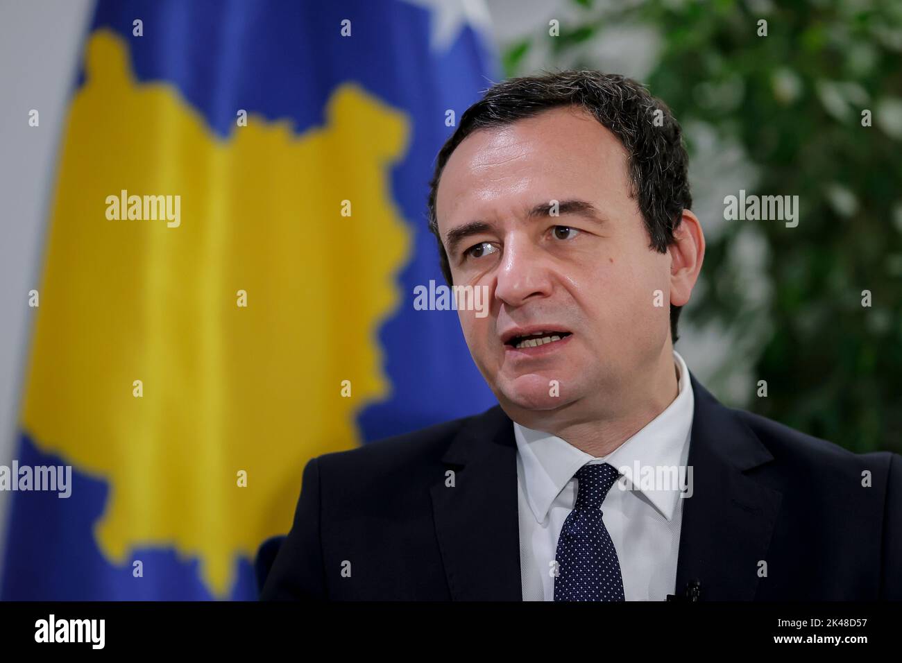 Albin Kurti, Prime Minister of Kosovo, during an interview, in Pristina ...