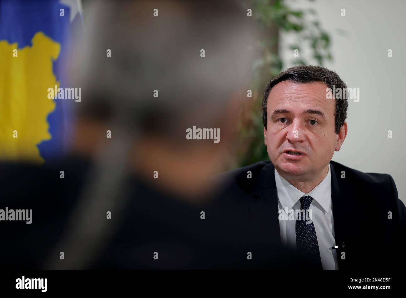 Albin Kurti, Prime Minister of Kosovo, during an interview, in Pristina ...