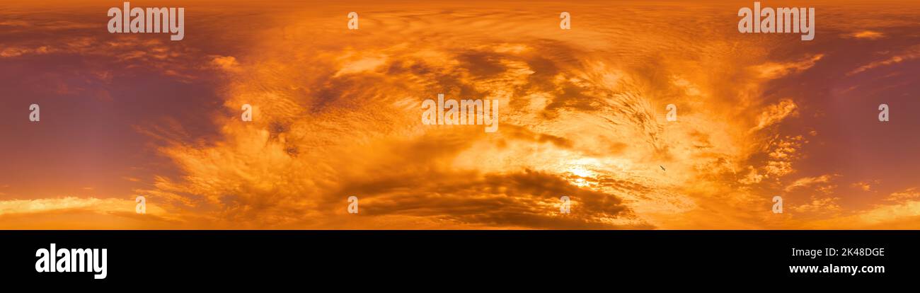 Golden glowing red orange sunset sky panorama. Hdr seamless spherical ...