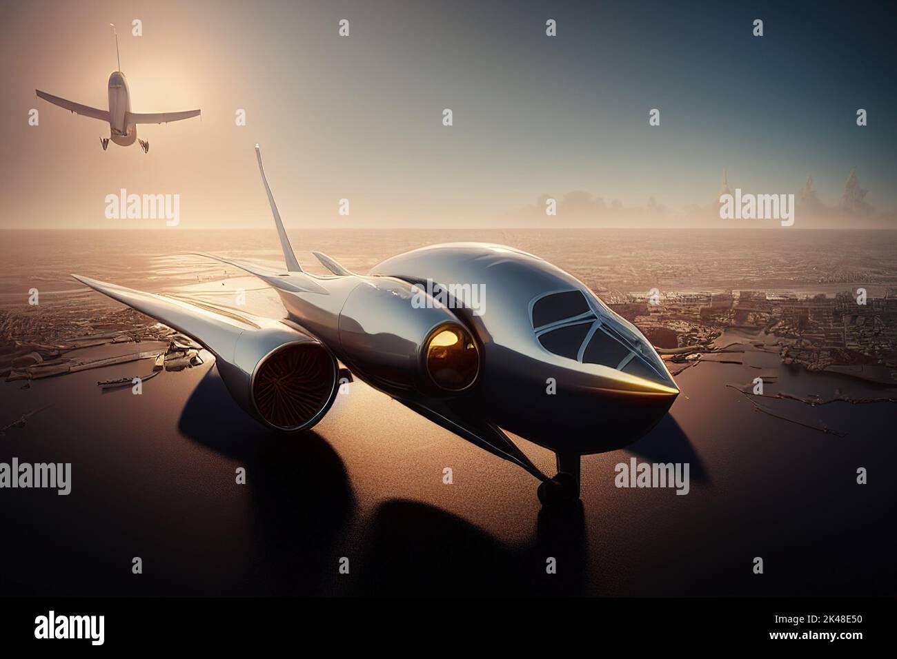 Futuristic plane starship conceptual aircraft fantasy 3d illustration ...